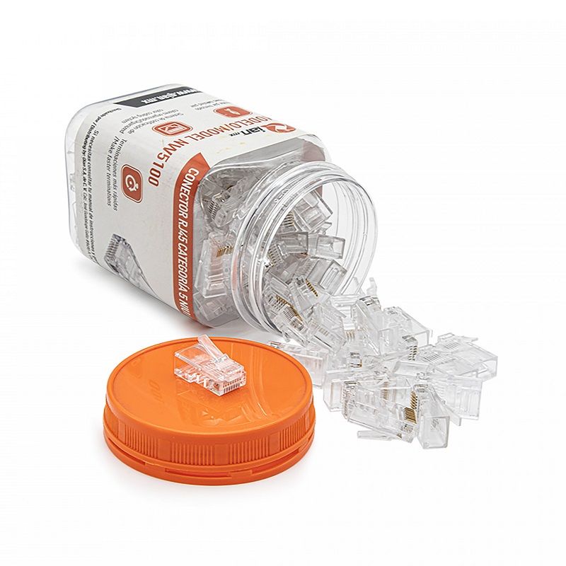 BOTE CON 100 PIEZAS DE PLUG RJ45 CAT5e QIAN 50 MICRAS (NW5100)